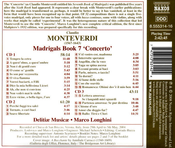 Claudio Monteverdi: Madrigals Book 7 Concerto 3-Disc Set – NeverDieMedia