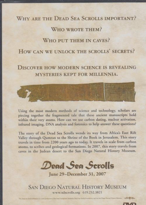 Science Of The Dead Sea Scrolls: San Diego Natural History Museum ...