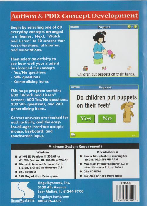 Autism & PDD Concept Development Interactive Software w/ Manual ...