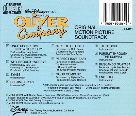 Oliver & Company: Original Motion Picture Soundtrack w/ Back Artwork ...