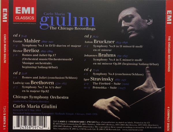 Carlo Maria Giulini: The Chicago Recordings 4-Disc Set – NeverDieMedia