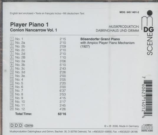 Conlon Nancarrow: Player Piano 1: Studies 1-12 Vol. 1 – NeverDieMedia