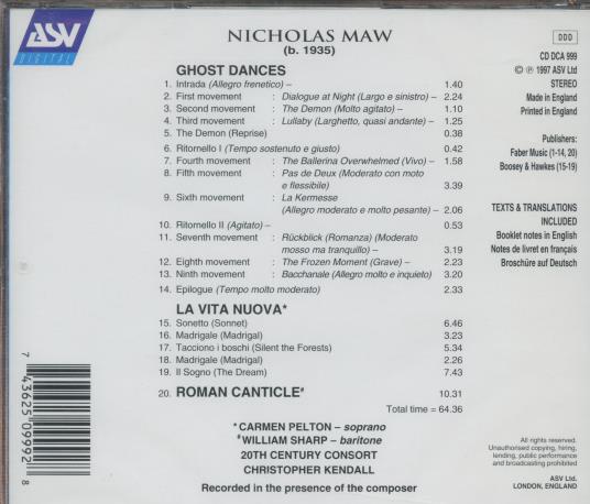 Nicholas Maw: La Vita Nuova / Ghost Dances / Roman Canticle – NeverDieMedia
