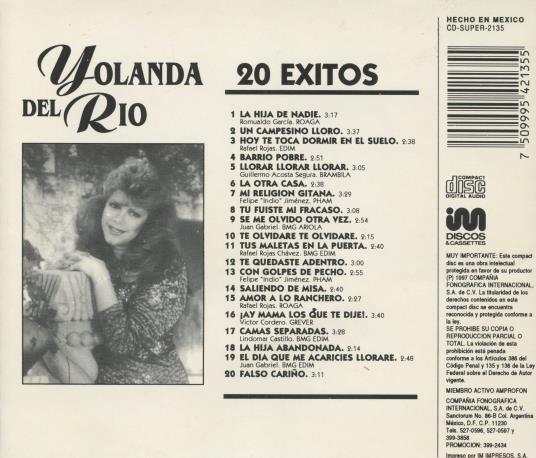 Yolanda Del Rio: 20 Exitos – NeverDieMedia