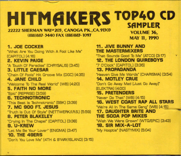 Top 40 CD Sampler: Hitmakers Volume 36 Promo w/ Back Artwork ...