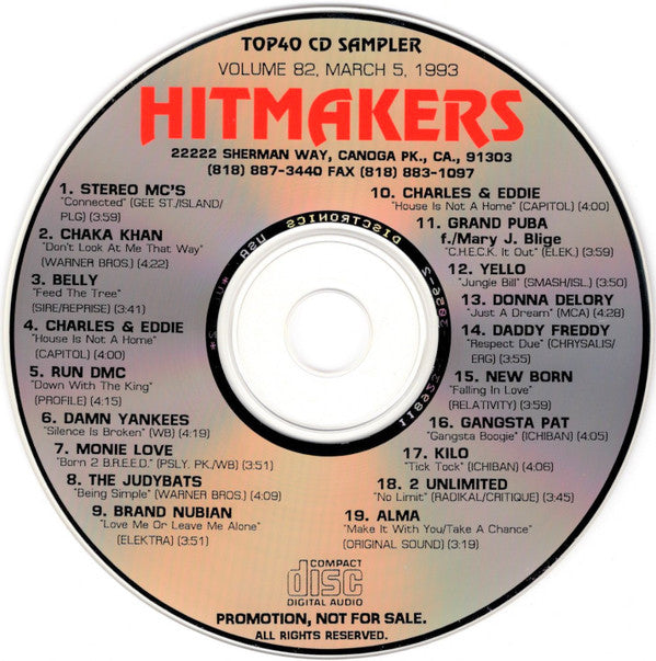 Hitmakers: Top 40 CD Sampler Volume 82 Promo w/ No Artwork – NeverDieMedia