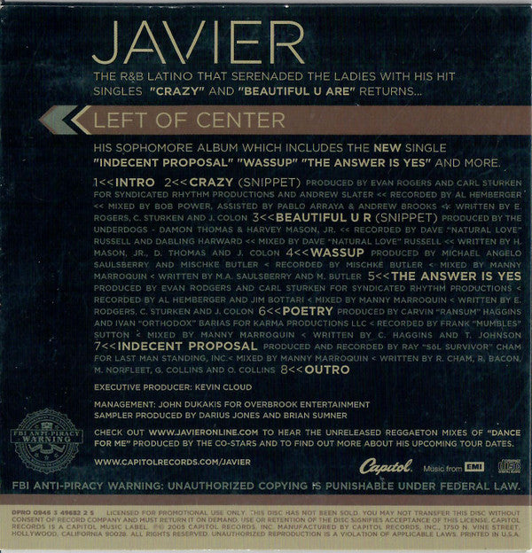 Javier: Left Of Center Sampler Promo – NeverDieMedia