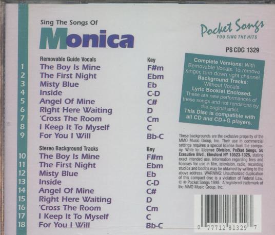 Pocket Songs: Sing The Songs Of Monica CD+G – NeverDieMedia