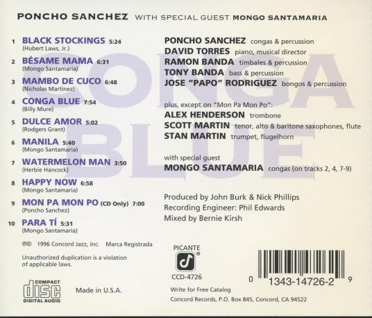 Poncho Sanchez With Special Guest Mongo Santamaria: Conga Blue ...