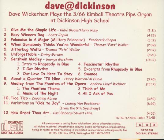 Dave Wickerham: Dave At Dickerson: 3/66 Kimball Pipe Organ – NeverDieMedia