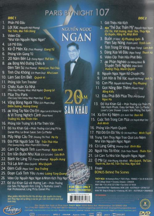 Paris By Night 107: Nguyen Ngoc Ngan: 20 Nam San Khau 2-Disc Set ...