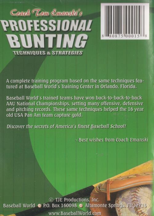 Baseball World: Coach Tom Emanski's Professional Bunting: Techniques ...