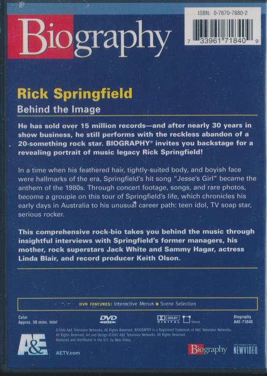 Biography: Rick Springfield: Behind The Image – NeverDieMedia