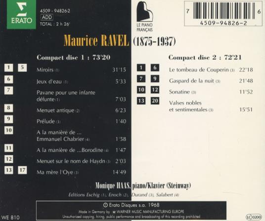 Monique Haas: Maurice Ravel: Miroirs / Jeux D'Eau / Ma Mere L'Oye 2-Di ...