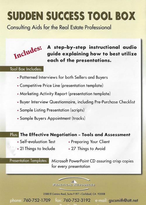 Sudden Success: Tool Box & Consulting Aids For The Real Estate Profess ...