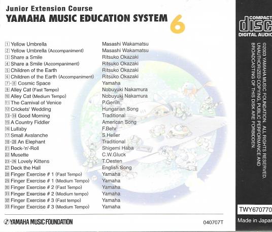 Yamaha Music Educational System: Junior Extension Course 6 w/ Back Art ...