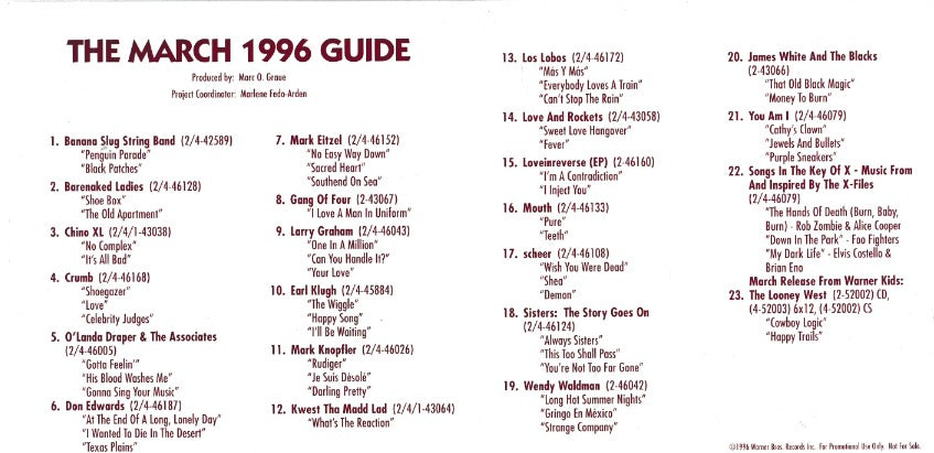 Warner March 1996 Guide Promo w/ Artwork – NeverDieMedia