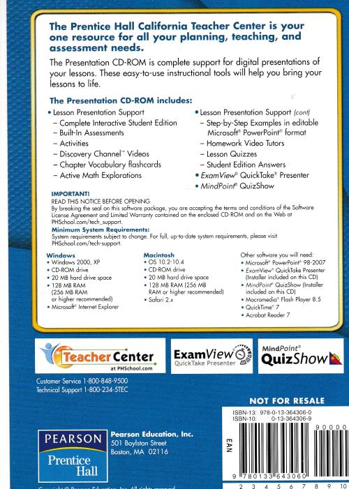 Prentice Hall Mathematics: California Pre-Algebra: TeacherCenter Prese ...