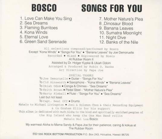 Bosco: Songs For You – NeverDieMedia