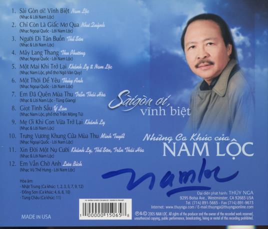 Nhung Ca Khuc Cua Nam Loc: Saigon Oi, Vinh Biet Signed – NeverDieMedia